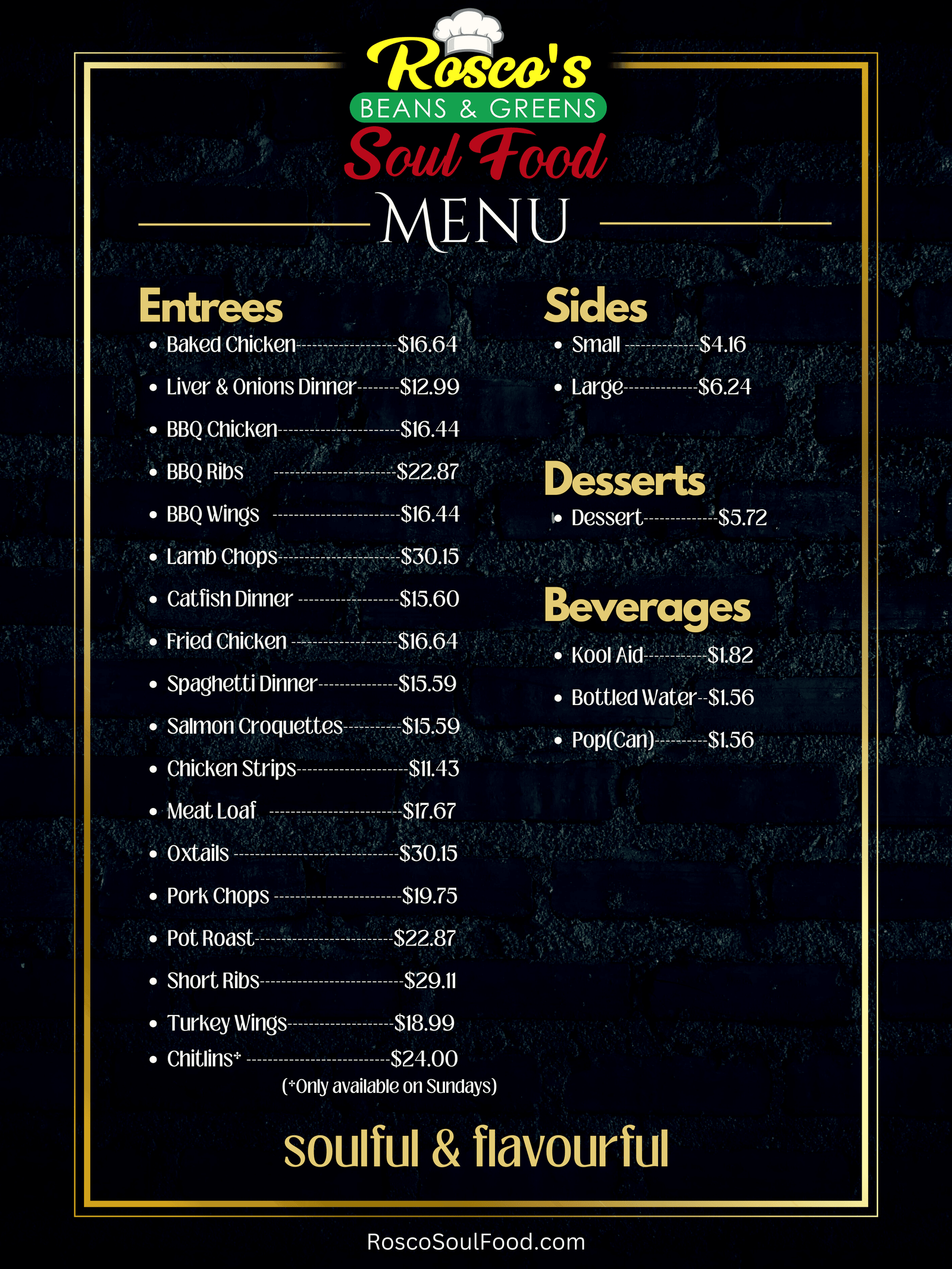 Menu | Rosco Soul Food