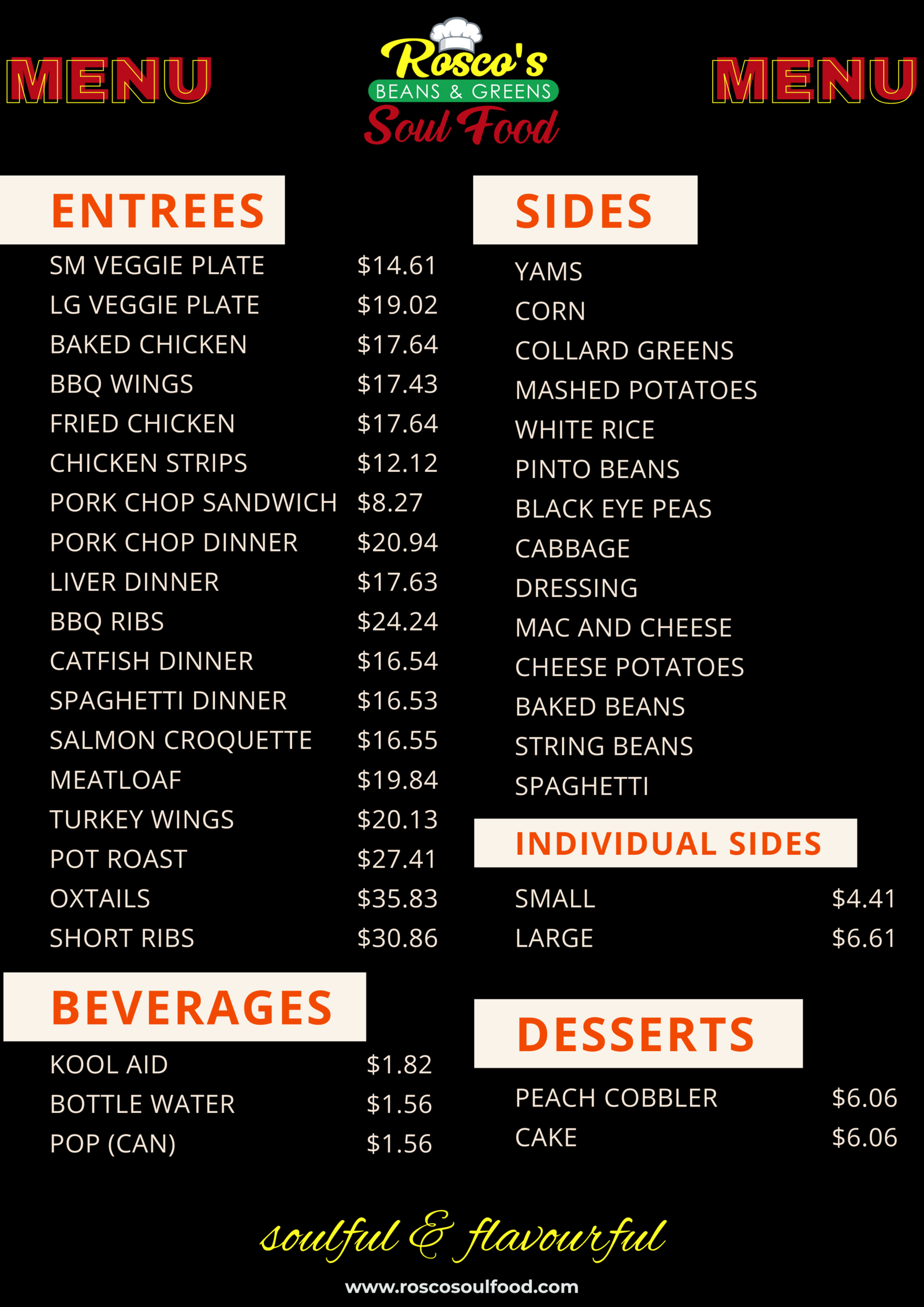 Menu | Rosco Soul Food
